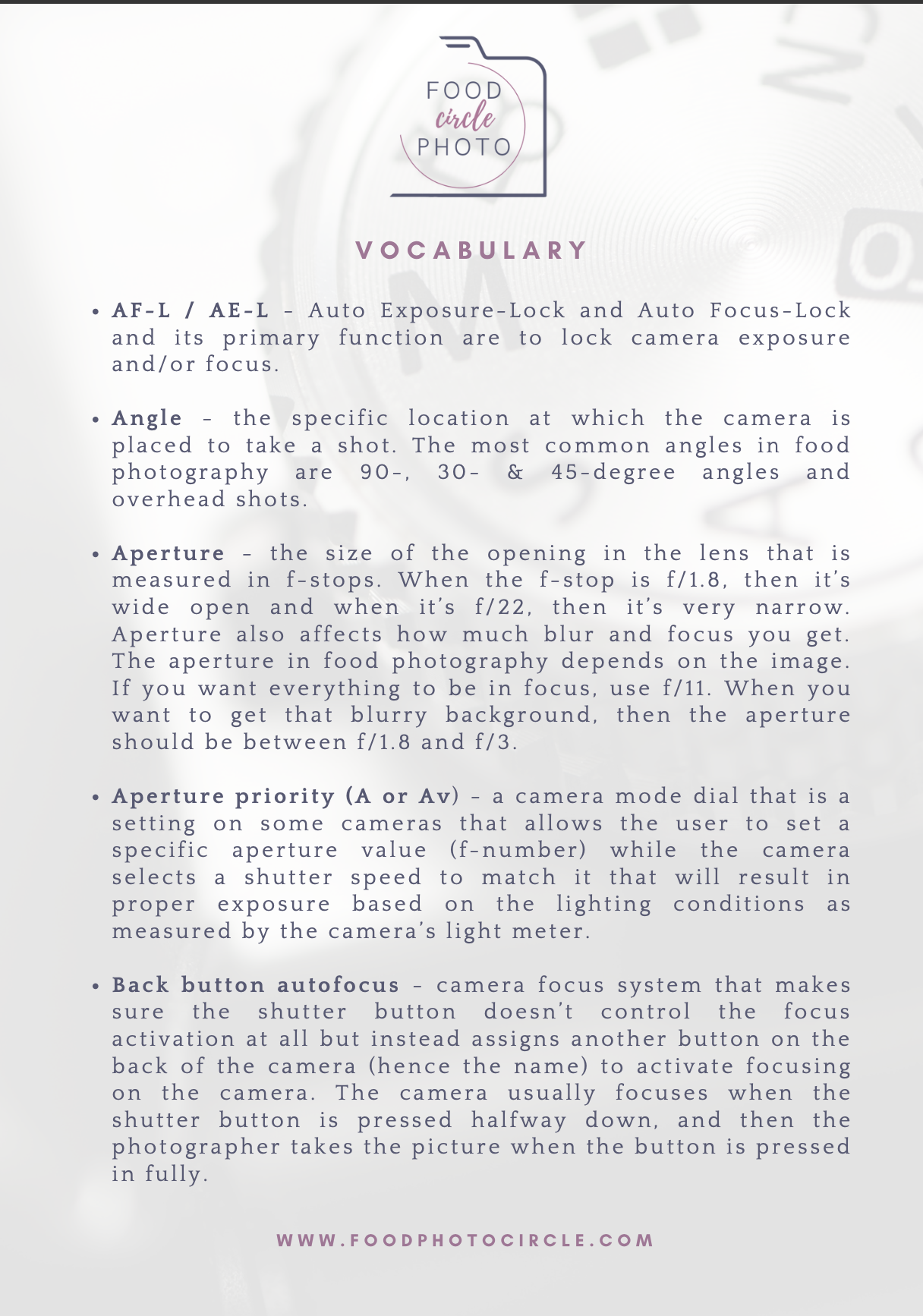 Photography Glossary - Food Photography Courses and Community